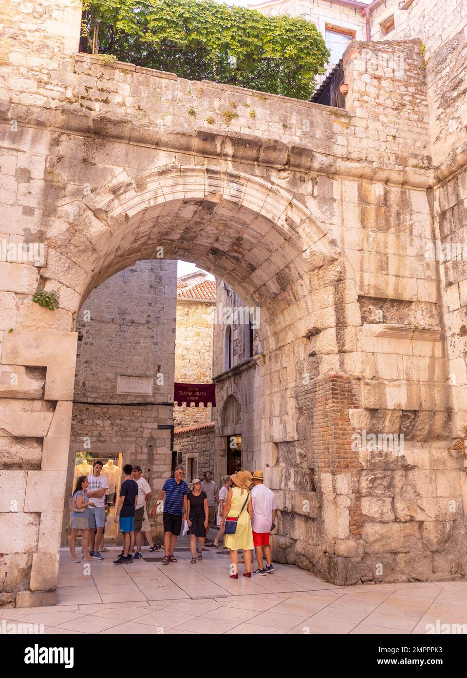 SPLIT, CROATIA, EUROPE - Tourists at the Golden Gate during visit to ...