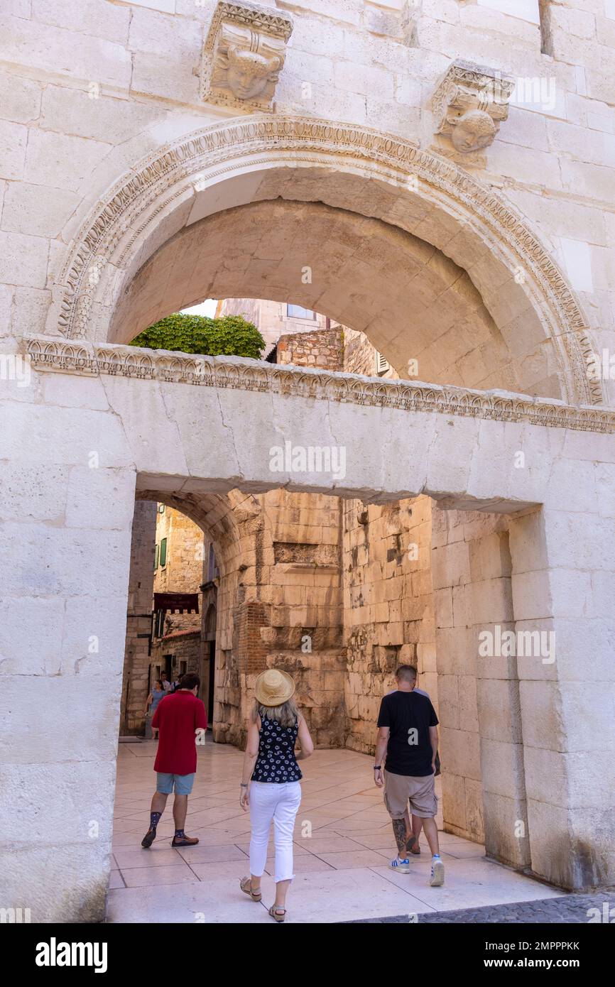 SPLIT, CROATIA, EUROPE - Tourists enter Golden Gate during visit to the ...