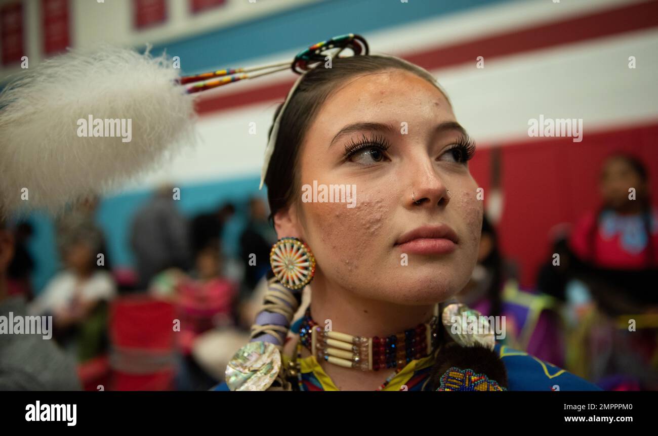 Native American from the Shoshone-Paiute Tribes participate in a Pow ...