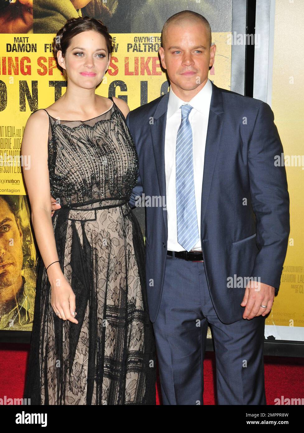 Marion Cotillard and Matt Damon at the premiere of "Contagion" at the ...