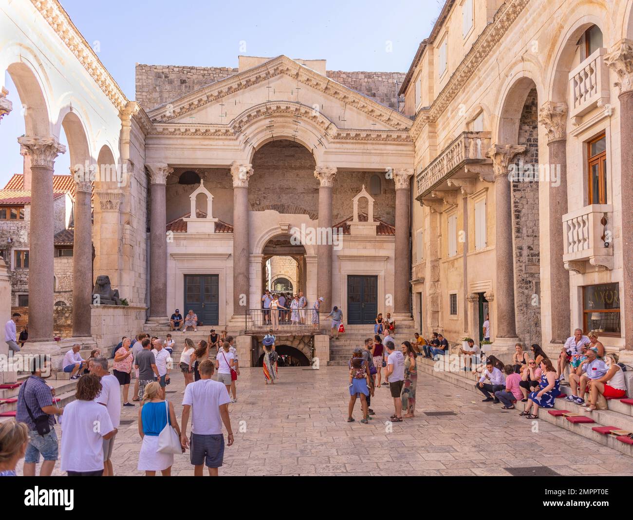 SPLIT, CROATIA, EUROPE - Tourists visiting the Peristyle in the ...