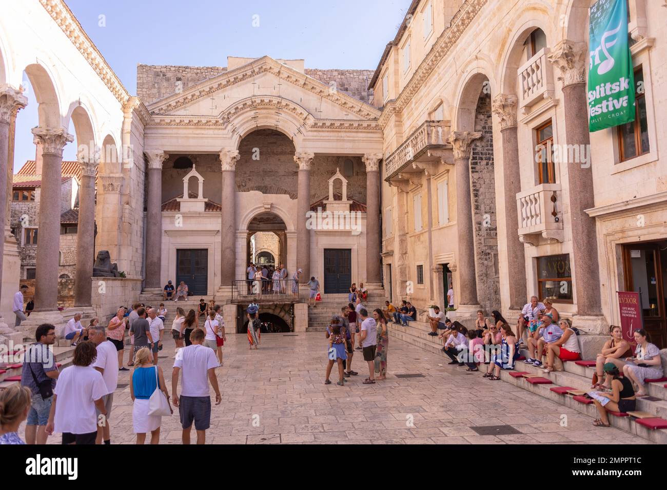 SPLIT, CROATIA, EUROPE - Tourists visiting the Peristyle in the ...