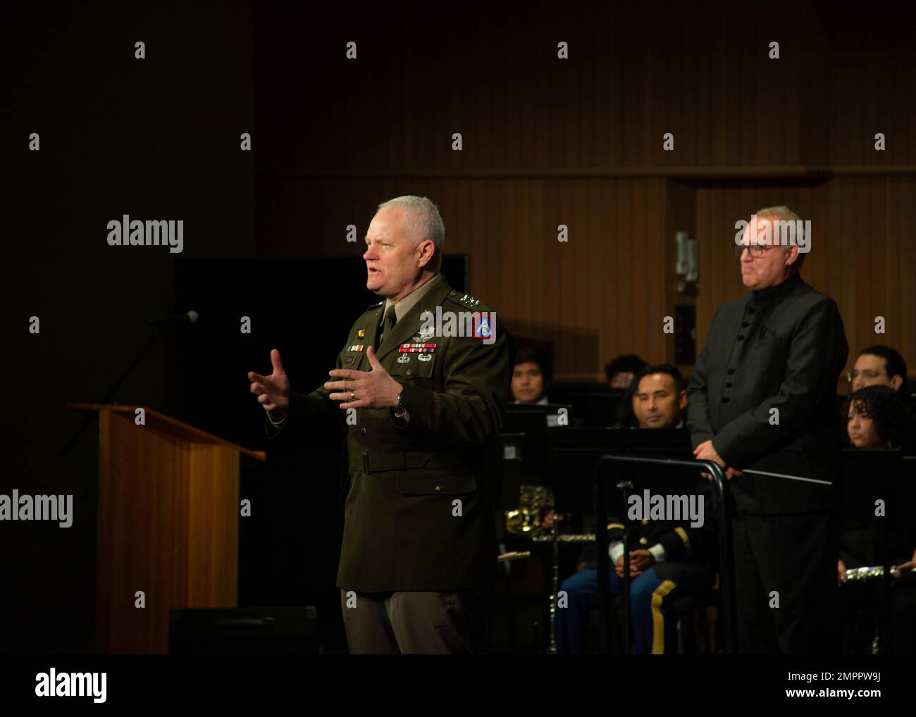 U.S Army Lt. Gen. John R. Evans, the Commanding General of U.S. Army North speaks at The ...