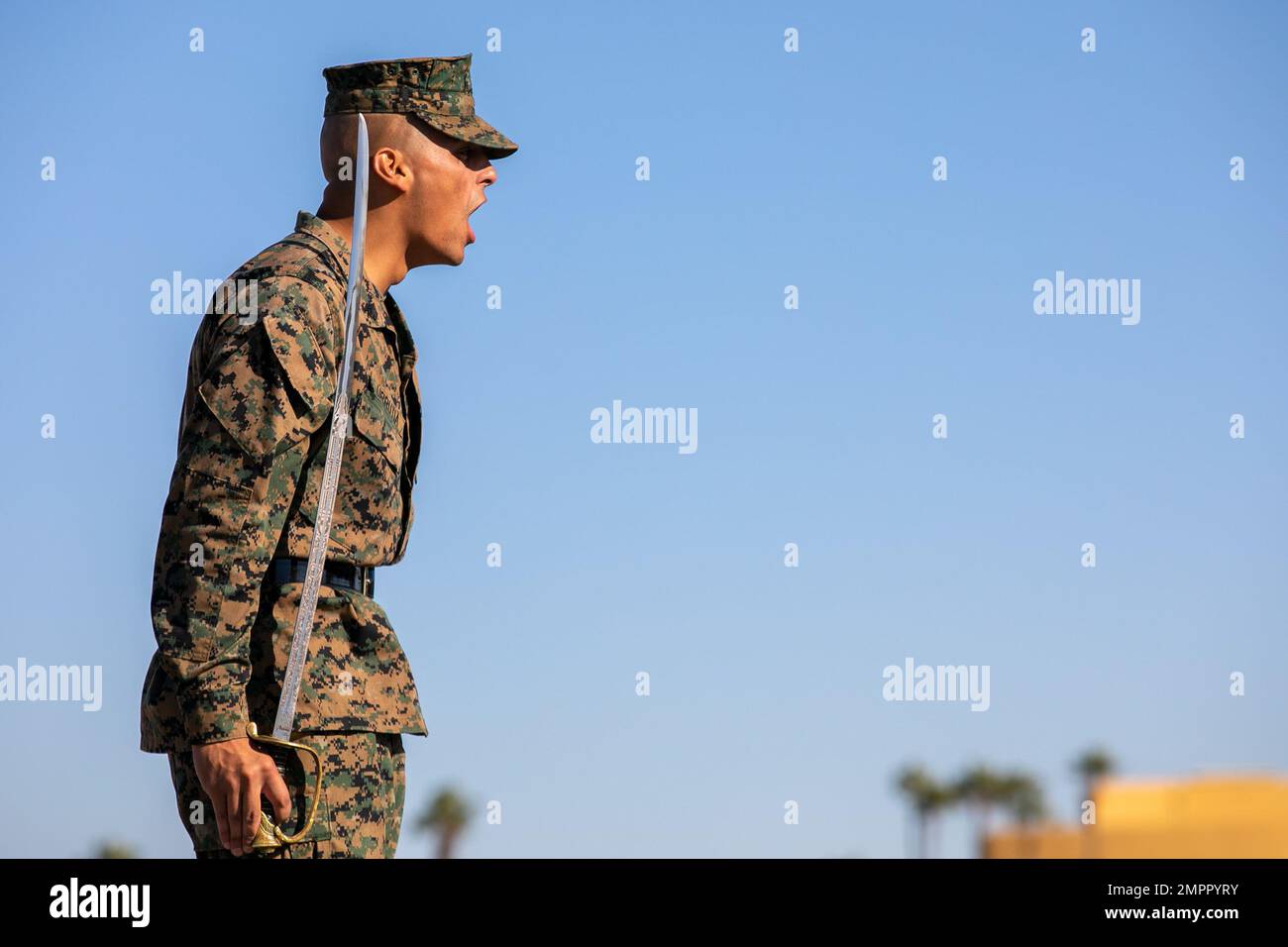 A U.S. Marine with Drill Instructor School, Recruit Training Regiment ...