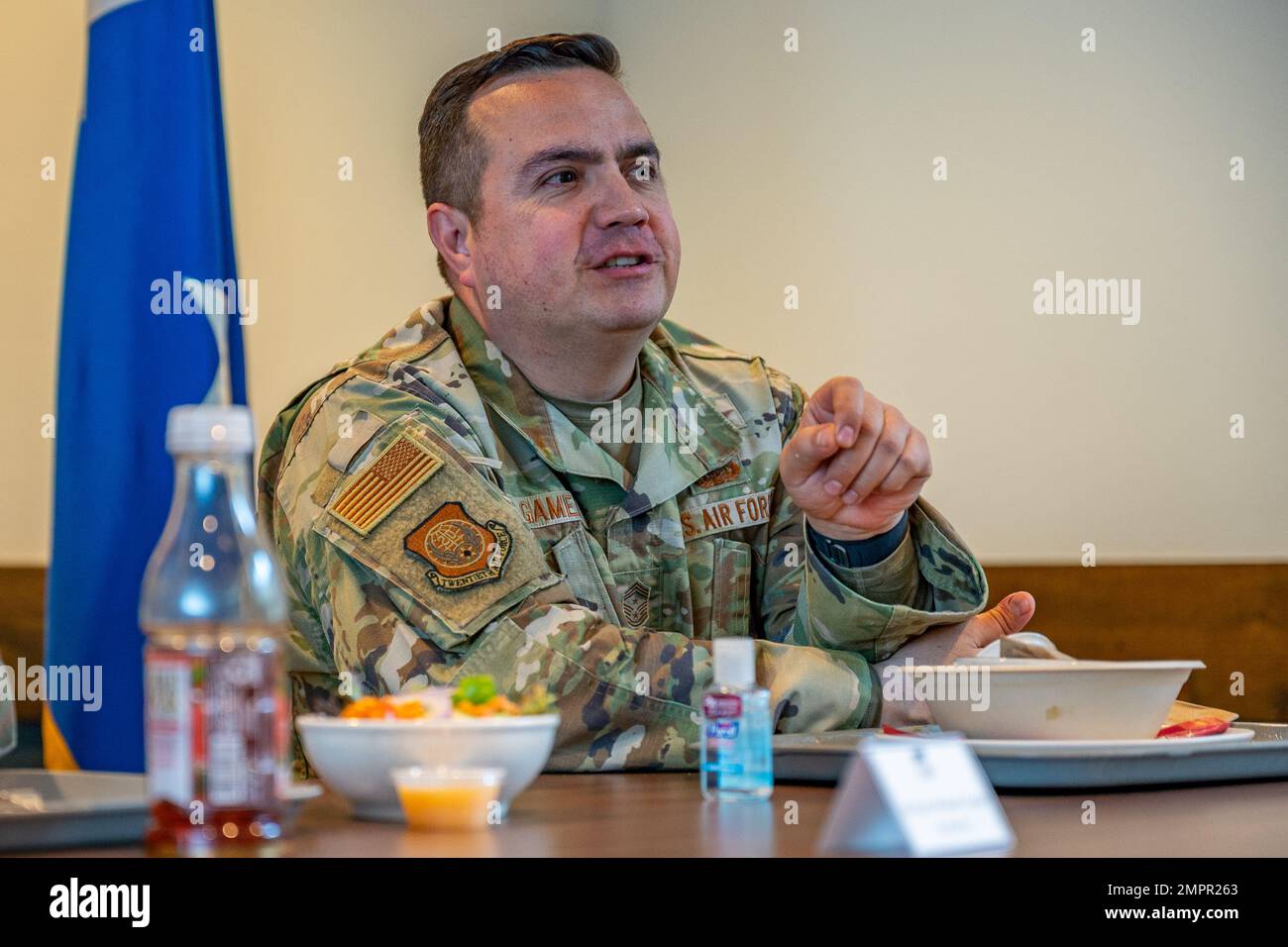 Chief Master Sgt. Rodolfo Gamez Jr., 20th AF command chief, answers a ...