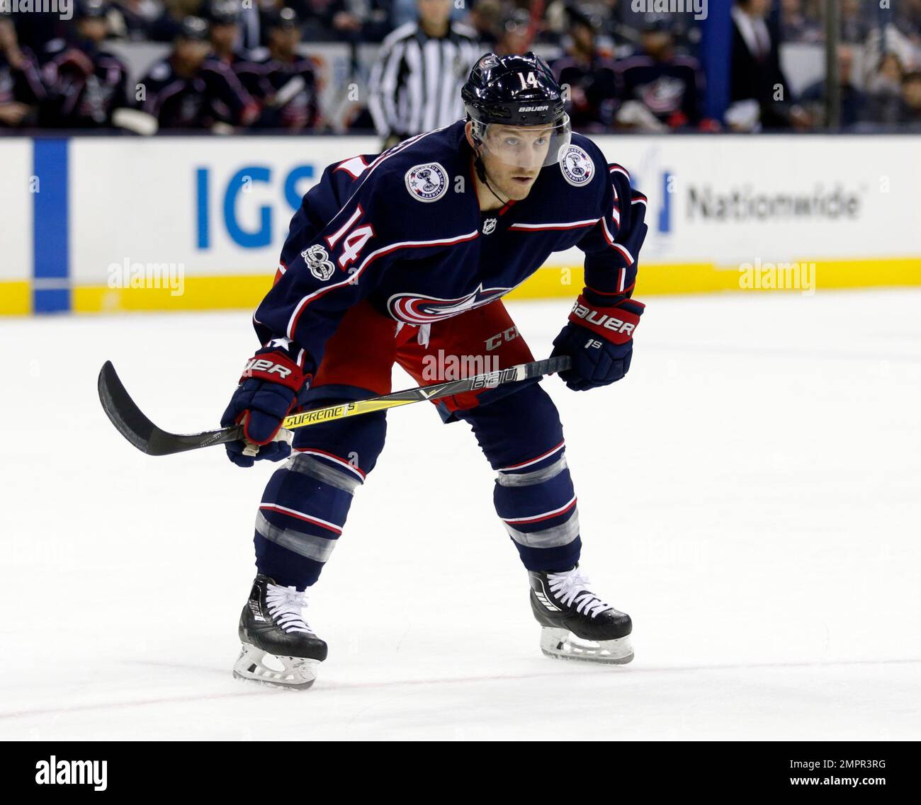 Columbus Blue Jackets forward Jordan Schroeder is seen agains the ...