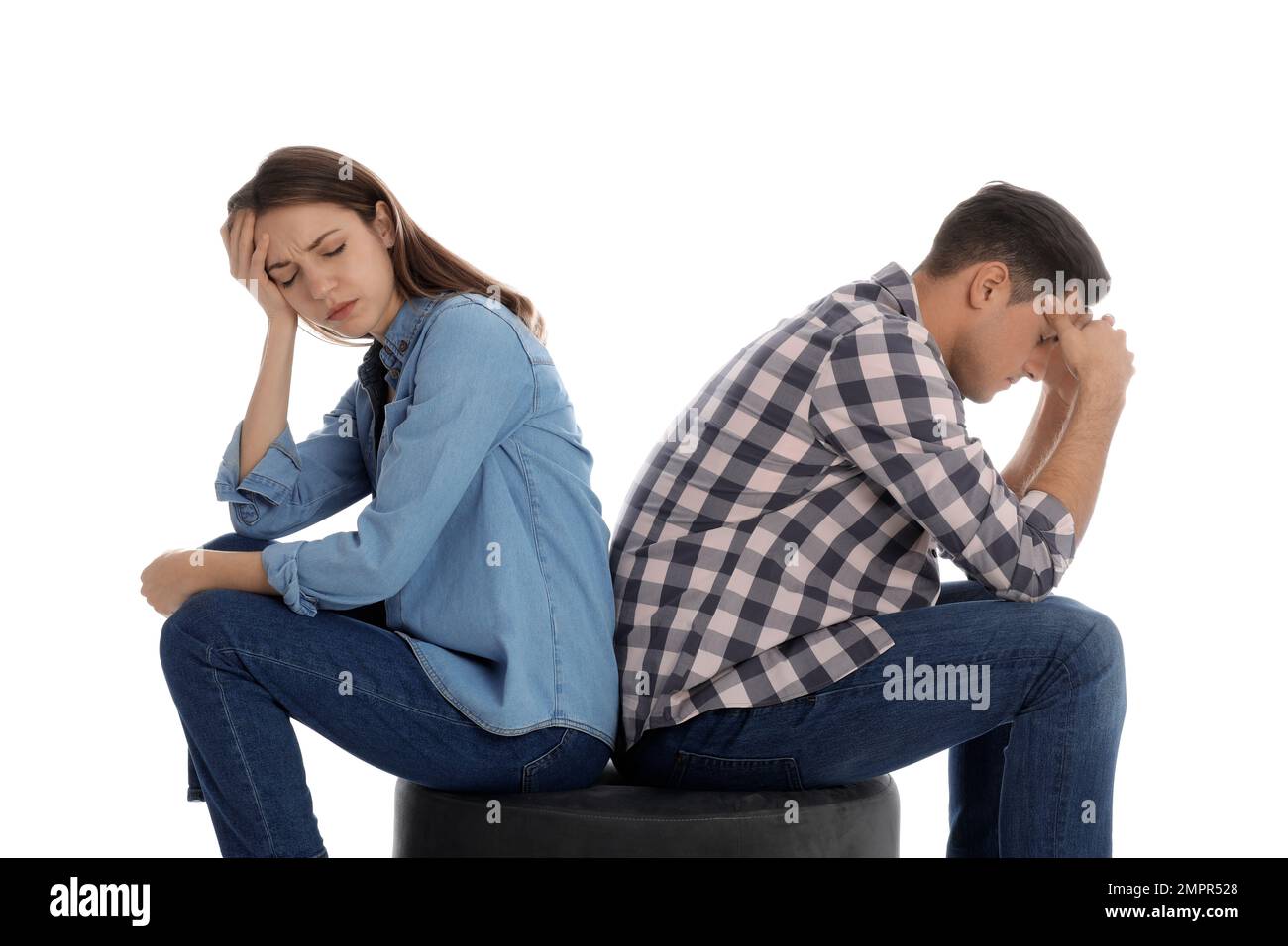 Couple with relationship problems on white background Stock Photo - Alamy