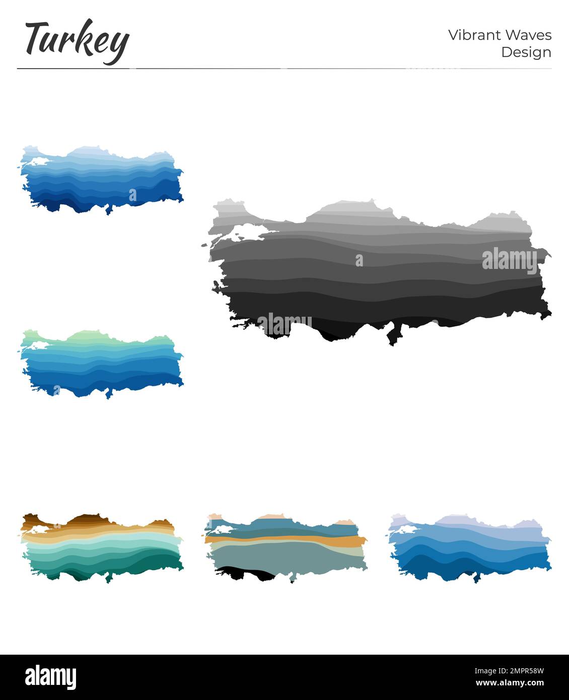Set of vector maps of Turkey. Vibrant waves design. Bright map of ...