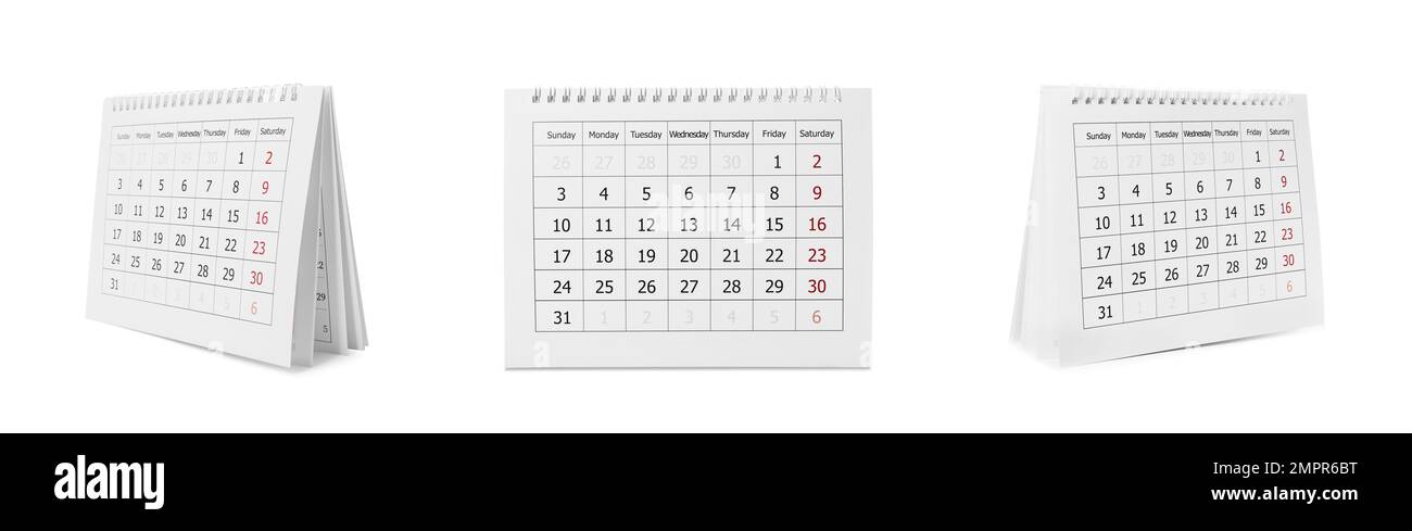 Collage of paper calendar on white background Stock Photo - Alamy