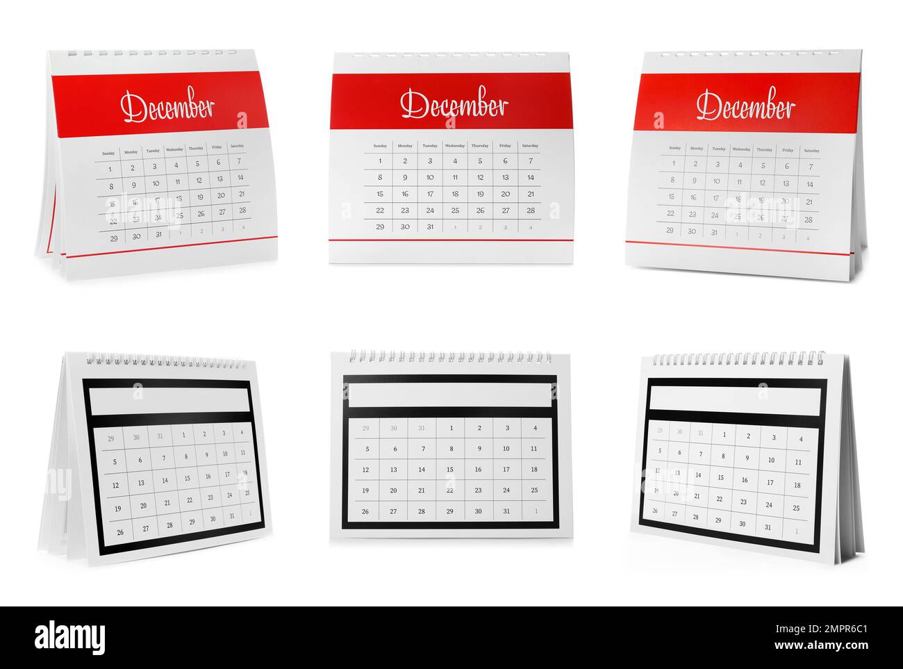 Set of different paper calendars on white background Stock Photo - Alamy