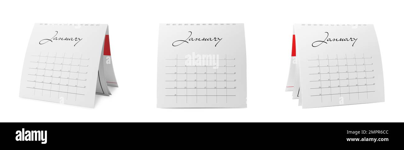 Collage of paper calendar on white background Stock Photo - Alamy