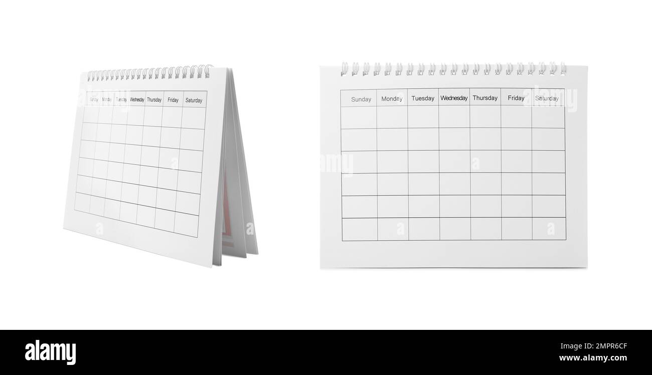 Collage of paper calendar on white background Stock Photo - Alamy