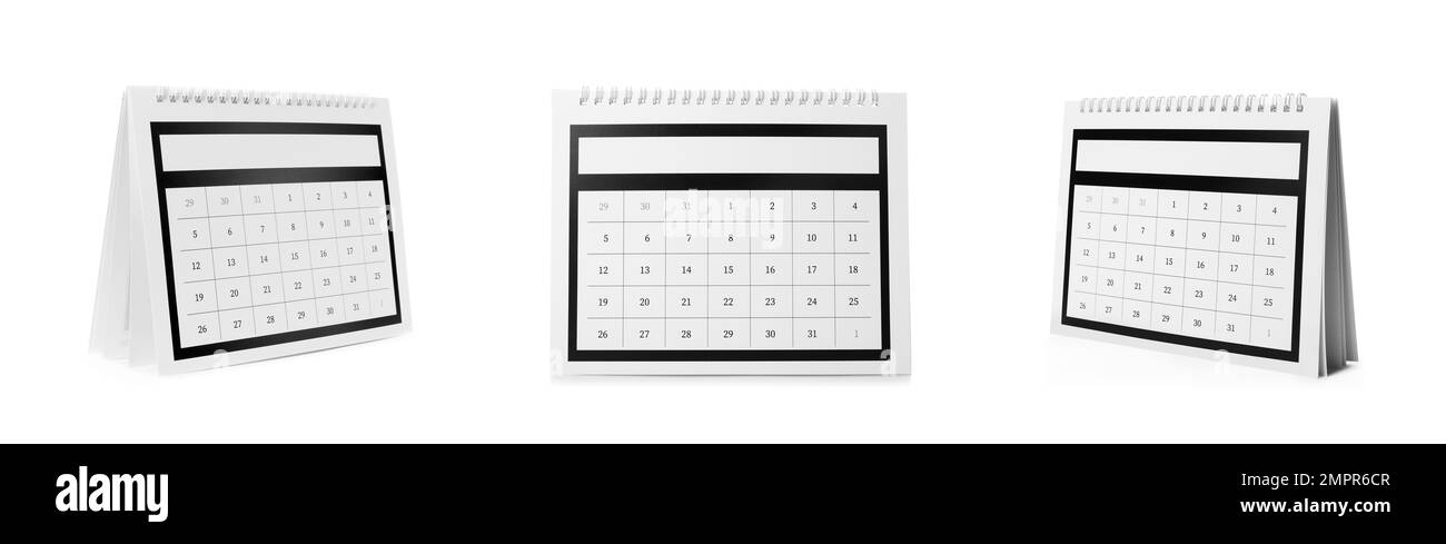 Collage of paper calendar on white background Stock Photo - Alamy