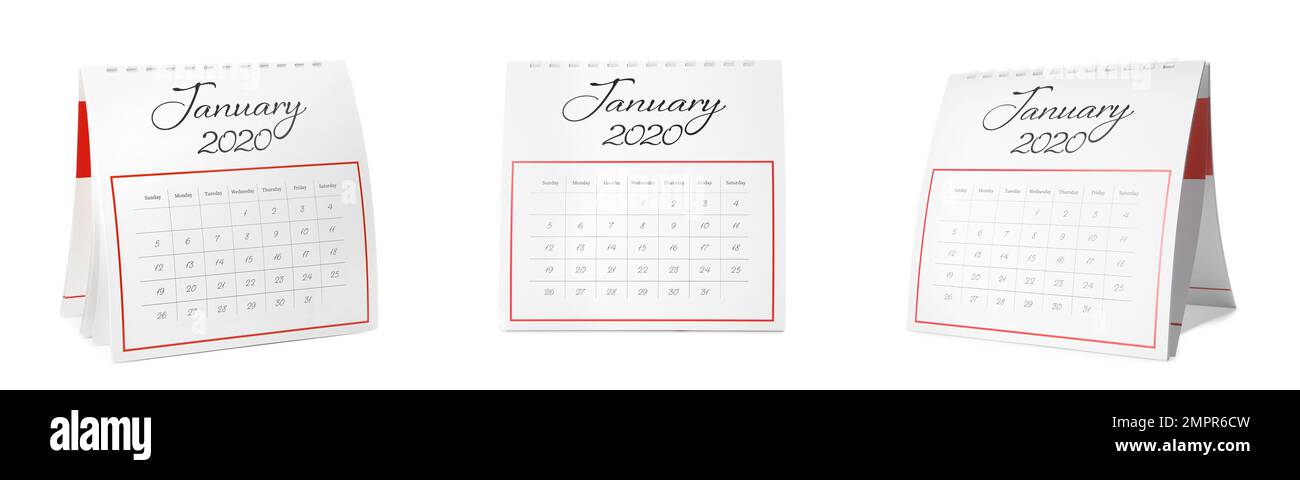 Collage of paper calendar on white background Stock Photo - Alamy