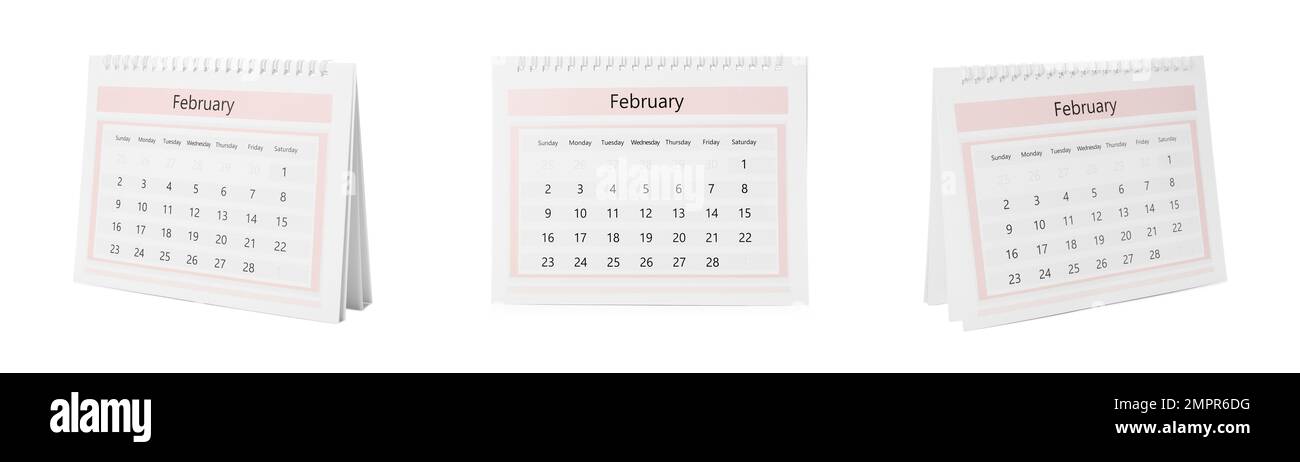 Collage of paper calendar on white background Stock Photo - Alamy