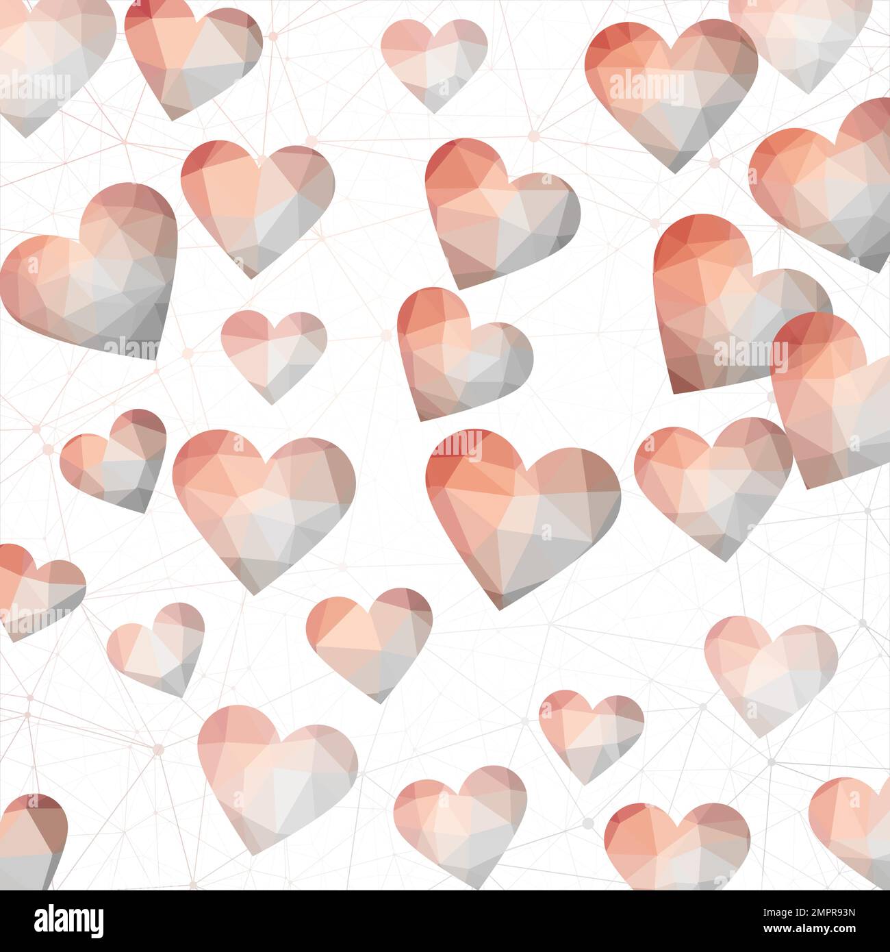 Abstract colorful hearts background. Polygonal hearts in red and grey ...