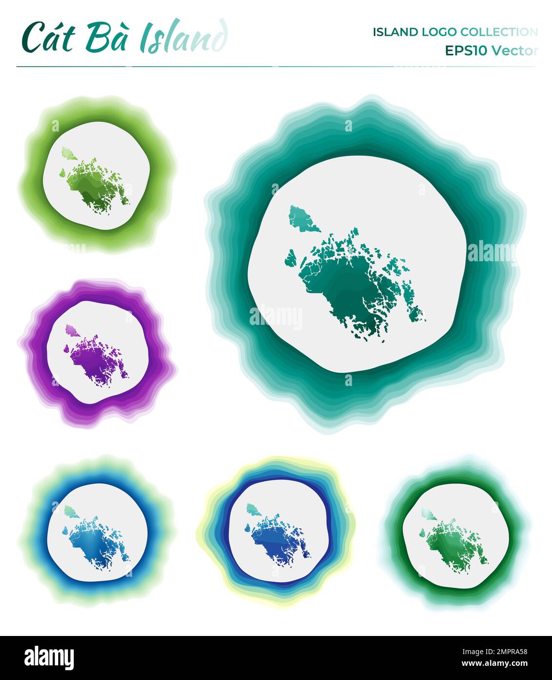 Cat Ba logo collection. Colorful badge of the island. Layers around Cat ...