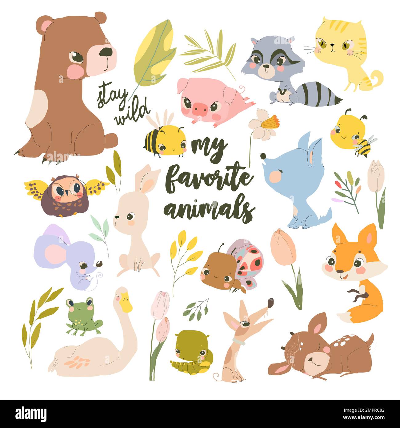 Set of Cute Woodland Animals on White Background Stock Vector Image ...