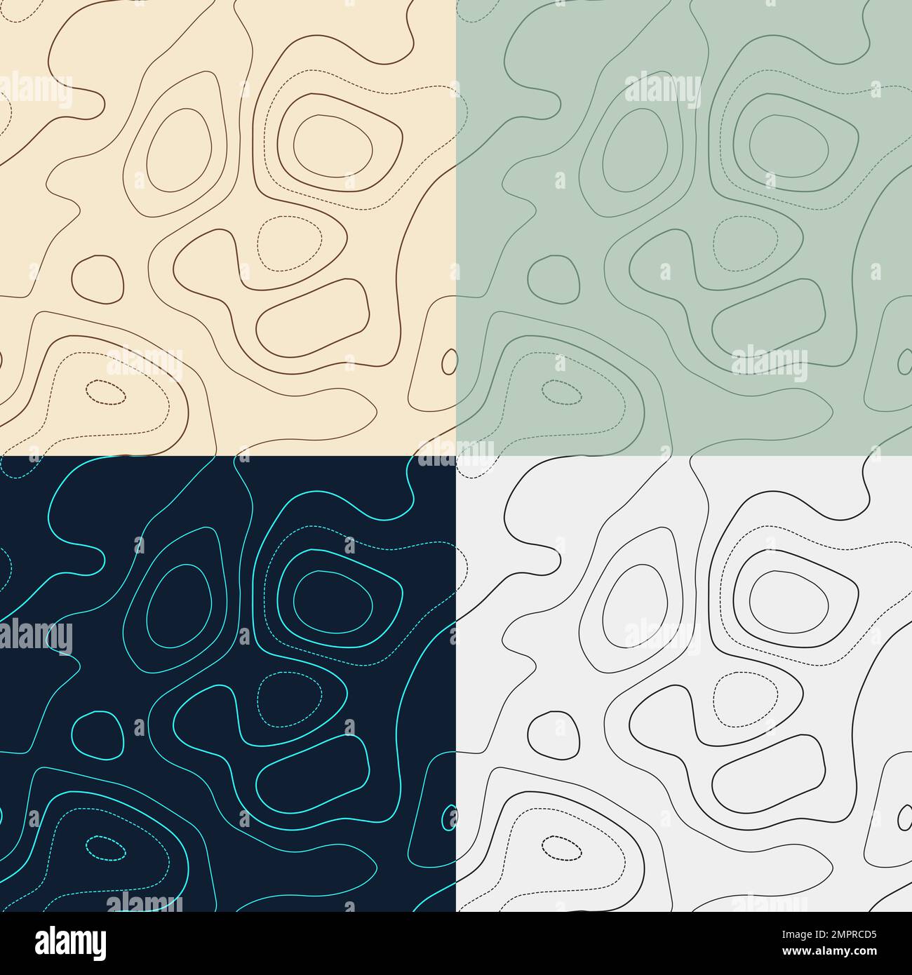 Topography patterns. Seamless elevation map tiles. Beautiful isoline ...