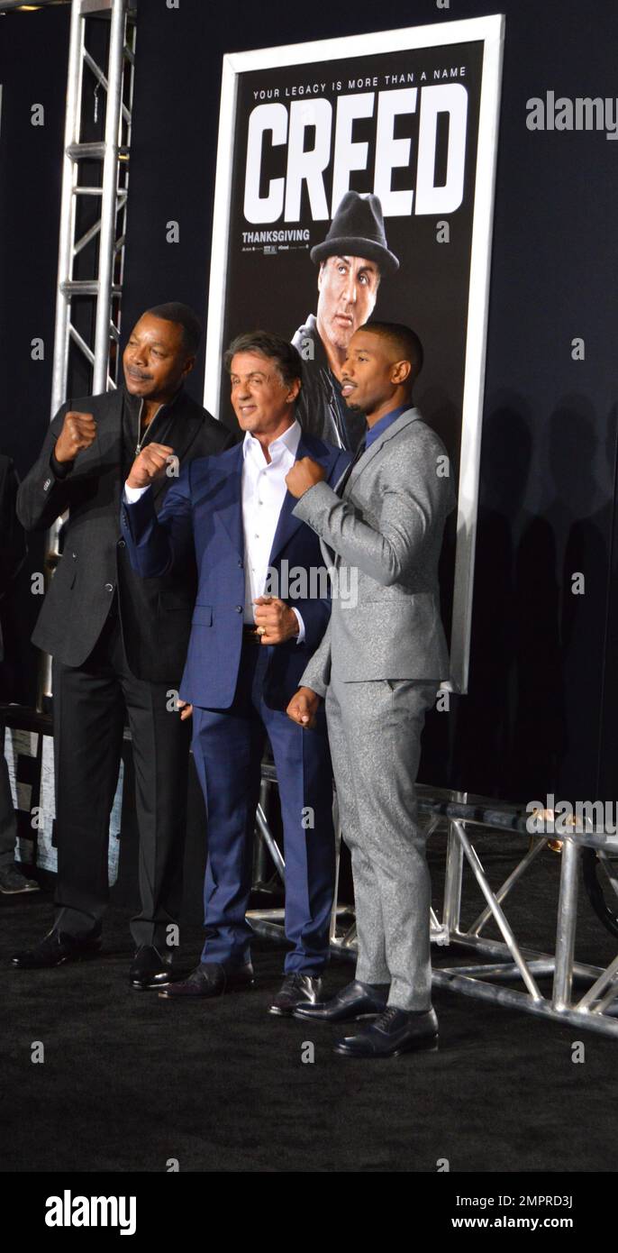 Carl Weather, Sylvester Stallone and Michael B Jordan at the premiere ...