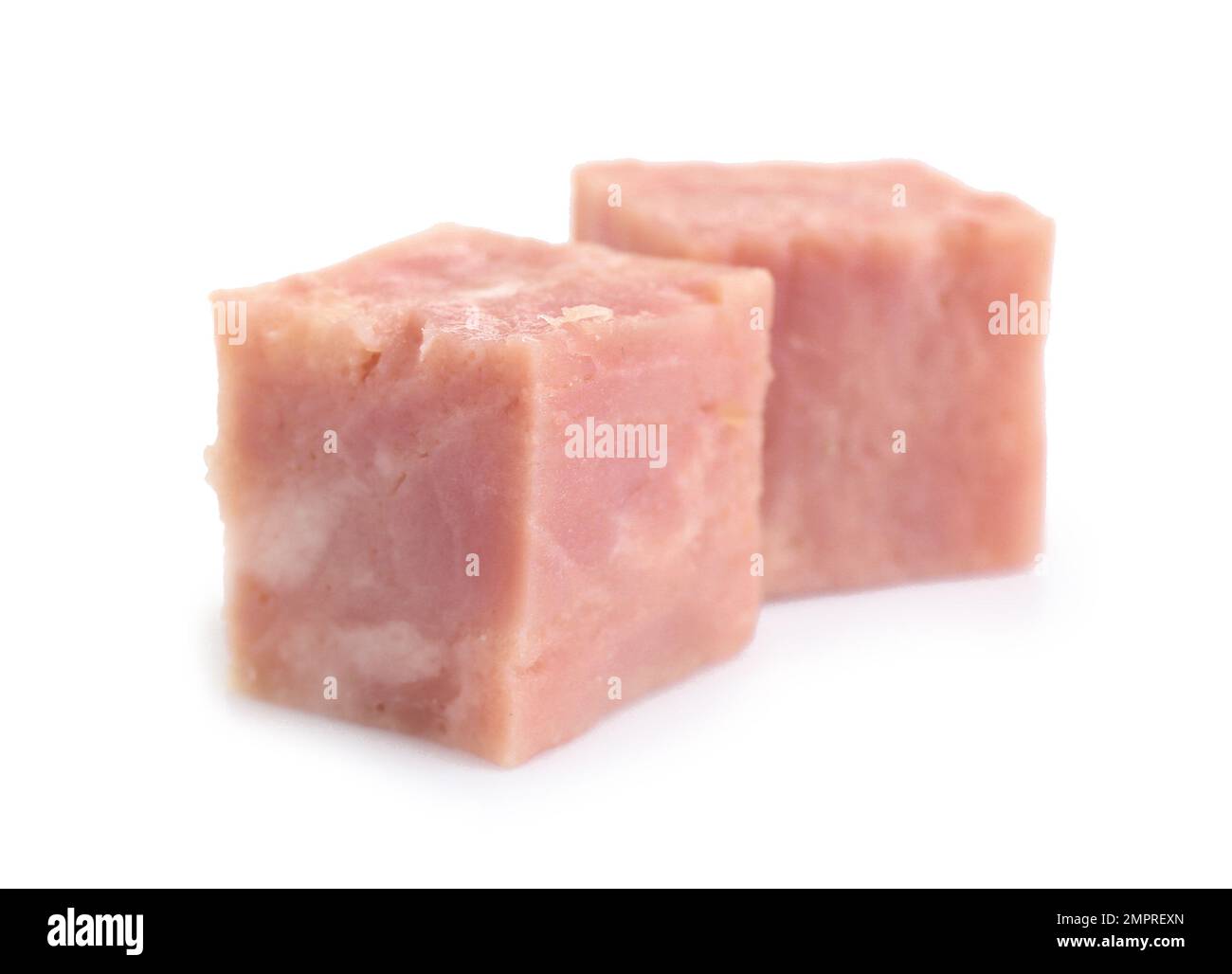 Cubes of tasty fresh ham isolated on white Stock Photo - Alamy