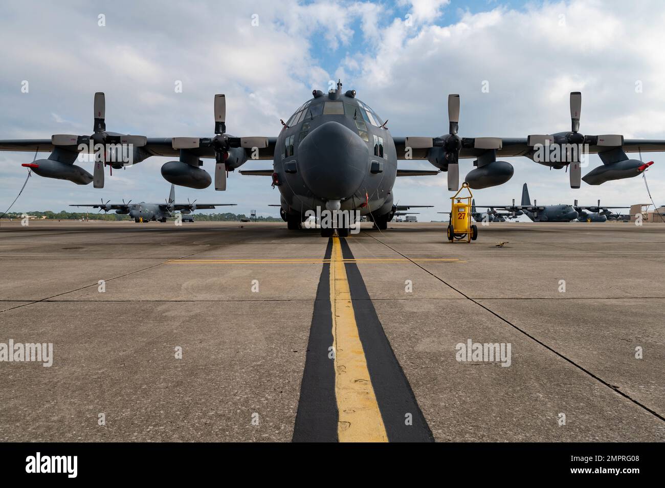 A MC-130H Combat Talon II sits parked on the flight line at Hurlburt ...