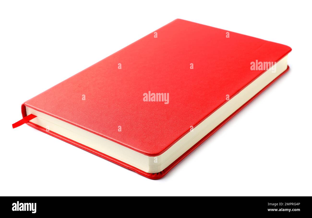 Stylish red hardcover notebook isolated on white. Office stationery ...
