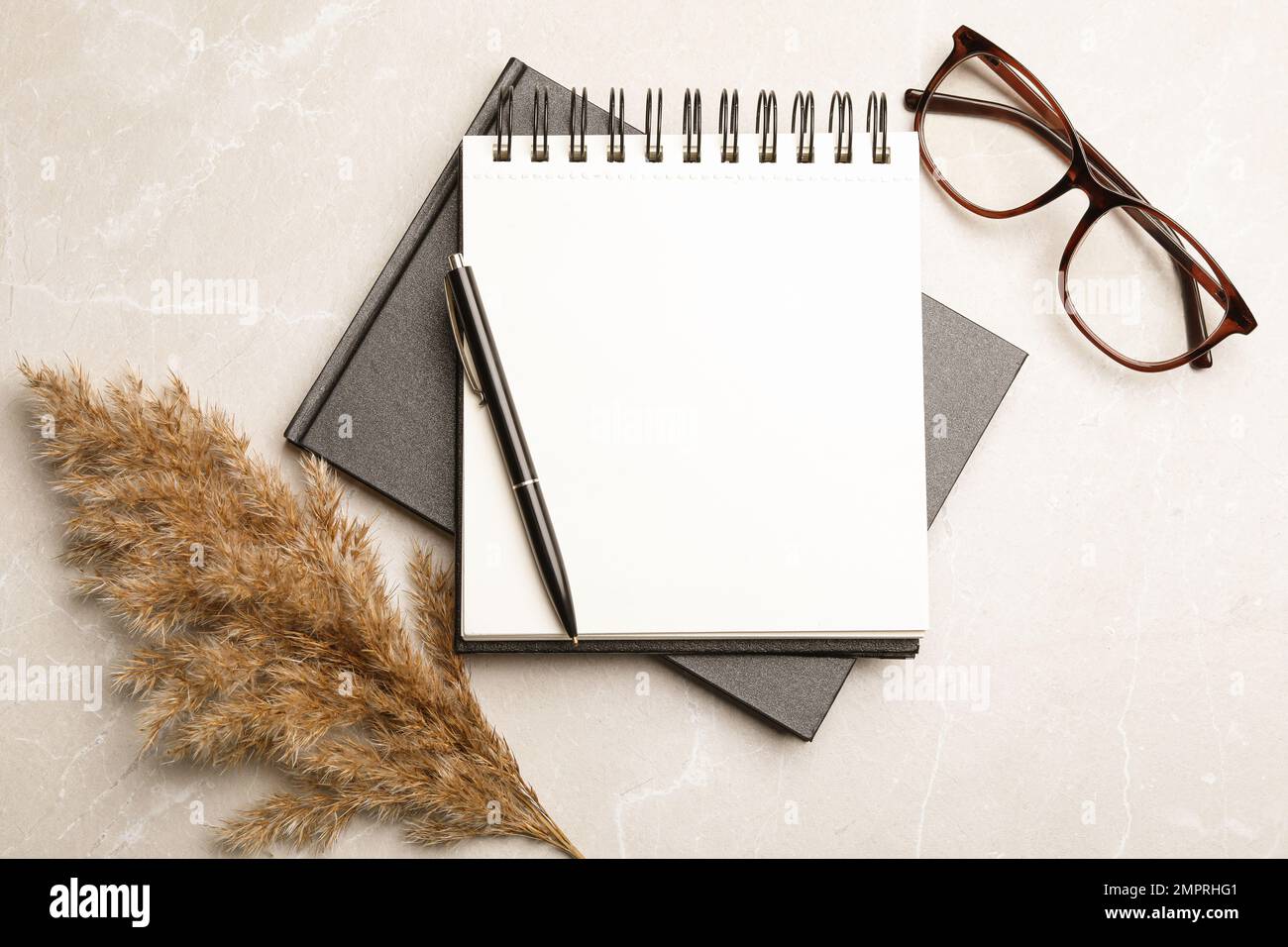 Flat lay composition with stylish notebooks on marble table Stock Photo ...
