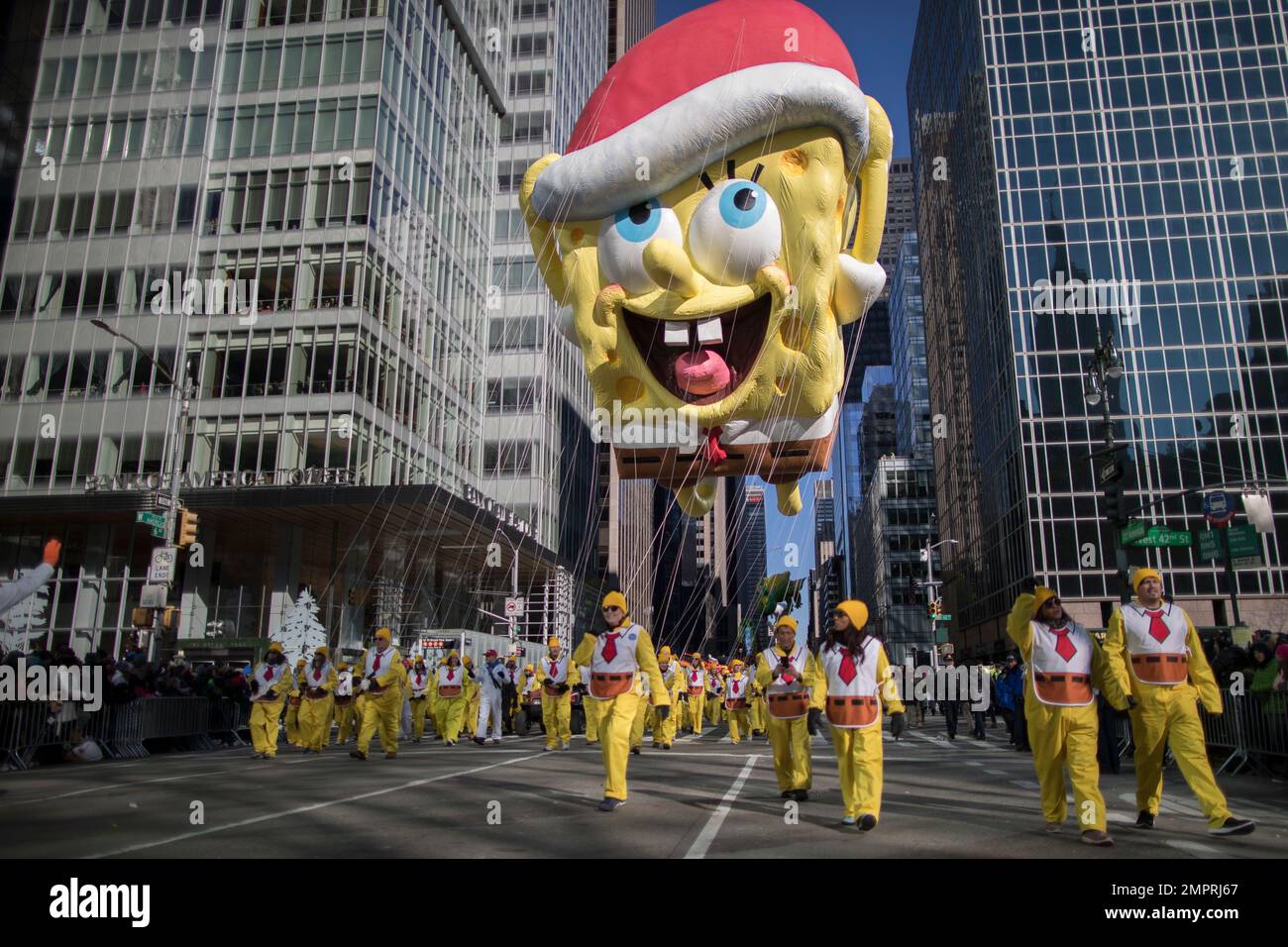 The SpongeBob SquarePants float moves down Sixth Avenue during the ...