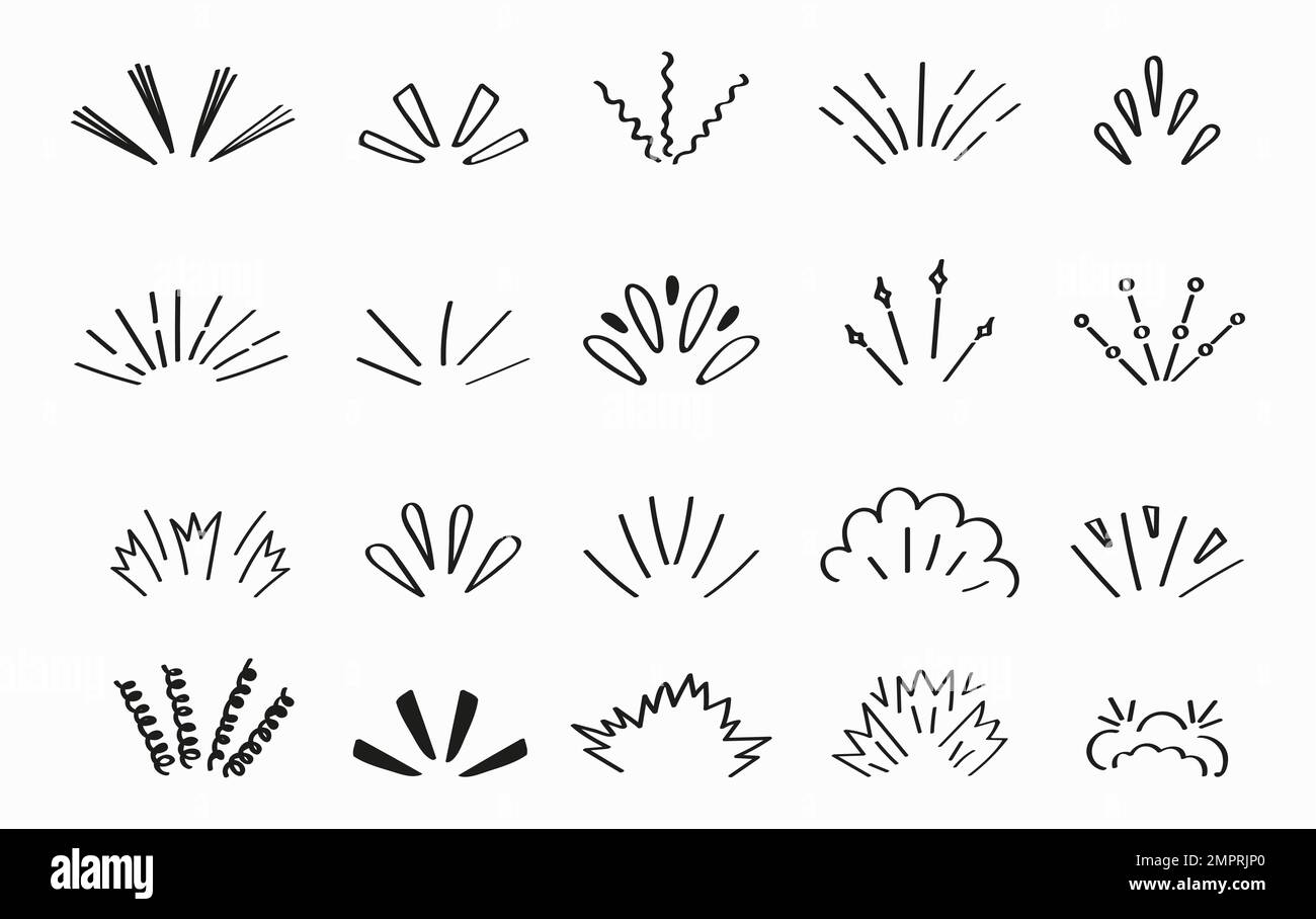 Sunburst doodle splash elements vector set. Glitter stars in hand drawn ...