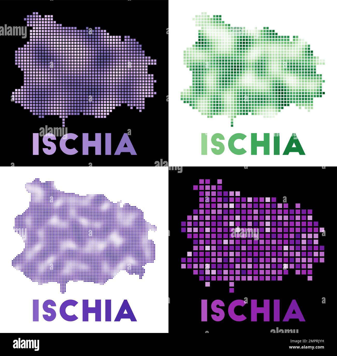 Ischia map. Collection of maps of Ischia in dotted style. Borders of ...