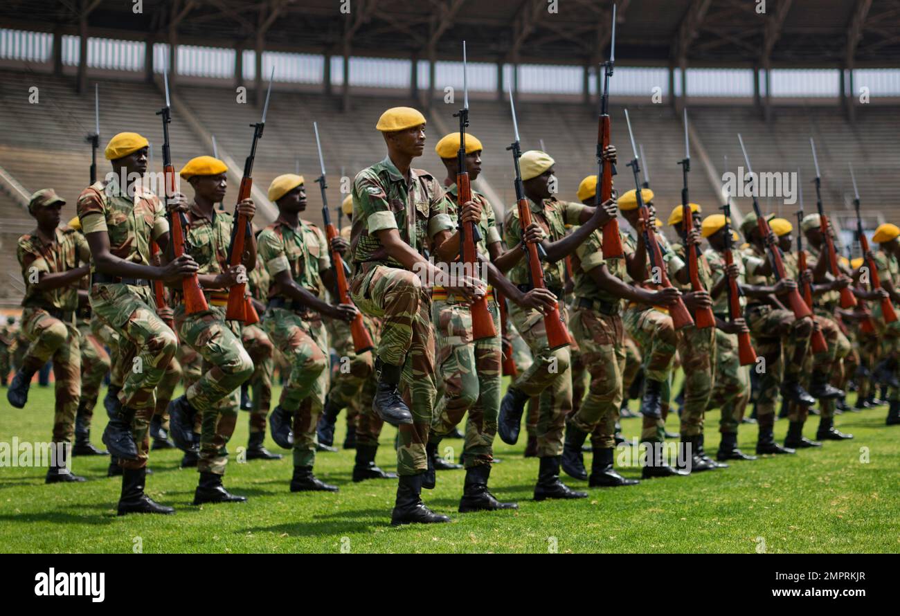 Zimbabwean military parade during a dress rehearsal ahead of Friday's ...