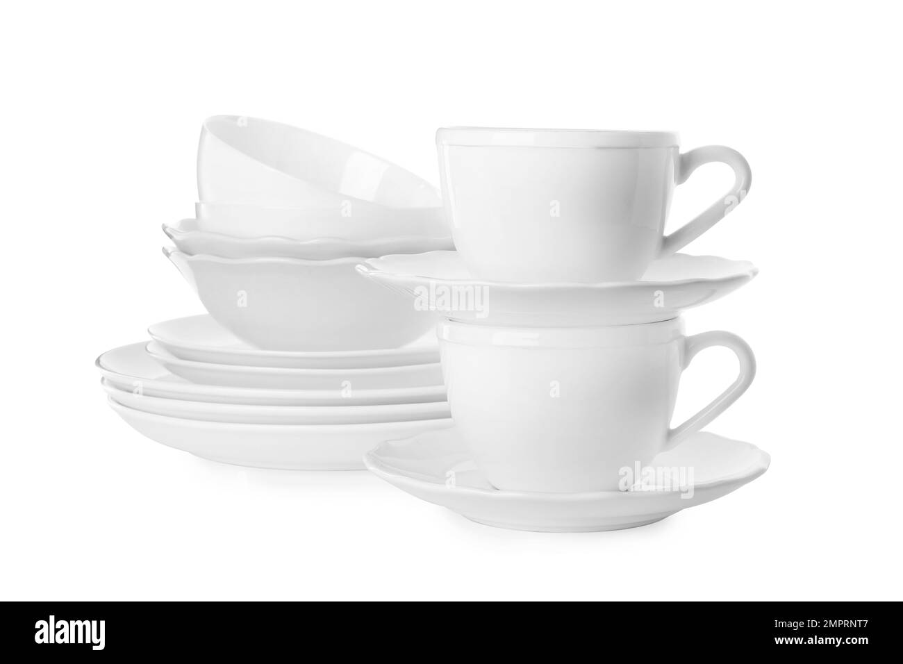 Set of clean tableware isolated on white Stock Photo - Alamy