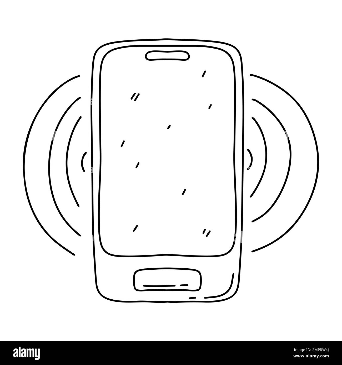Smart phone in hand drawn doodle style. Vector illustration isolated on ...