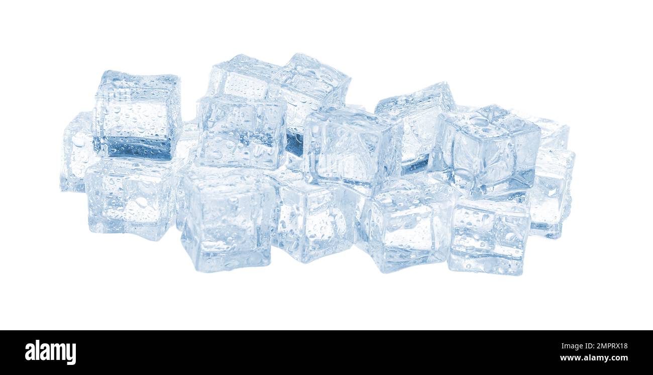 Crystal clear ice cubes isolated on white Stock Photo - Alamy