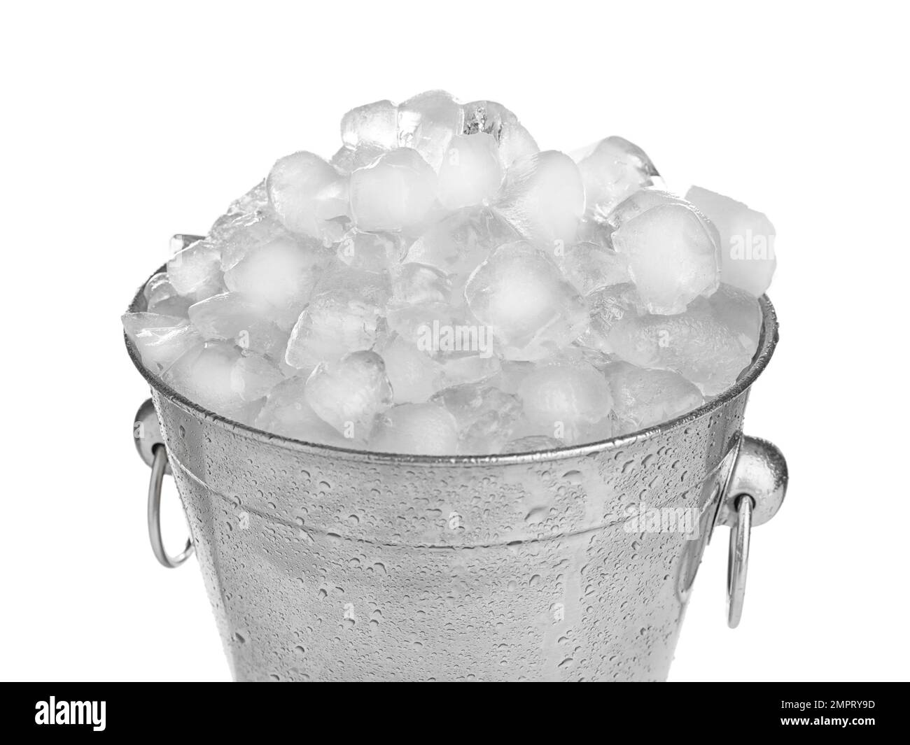 Metal bucket with ice cubes isolated on white Stock Photo - Alamy