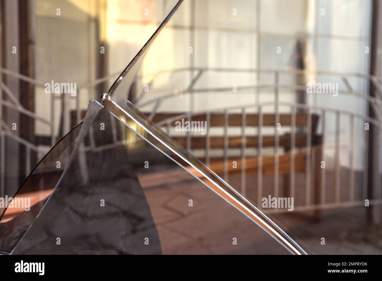 Broken window with sharp smithereens outdoors. Requiring repair Stock ...