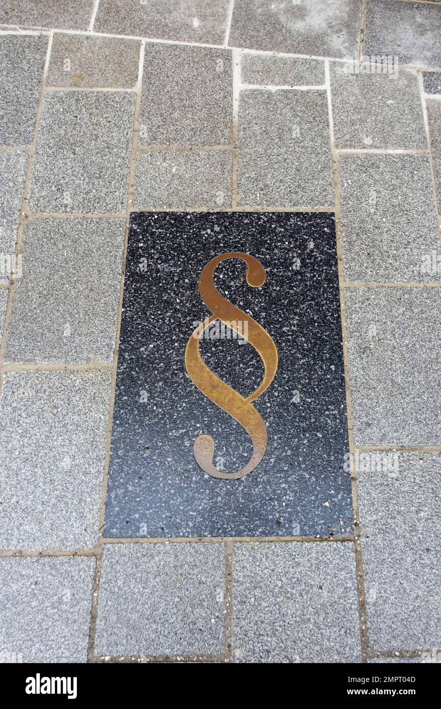 Section sign, pavement in front of a building, Grieskirchen, public ...