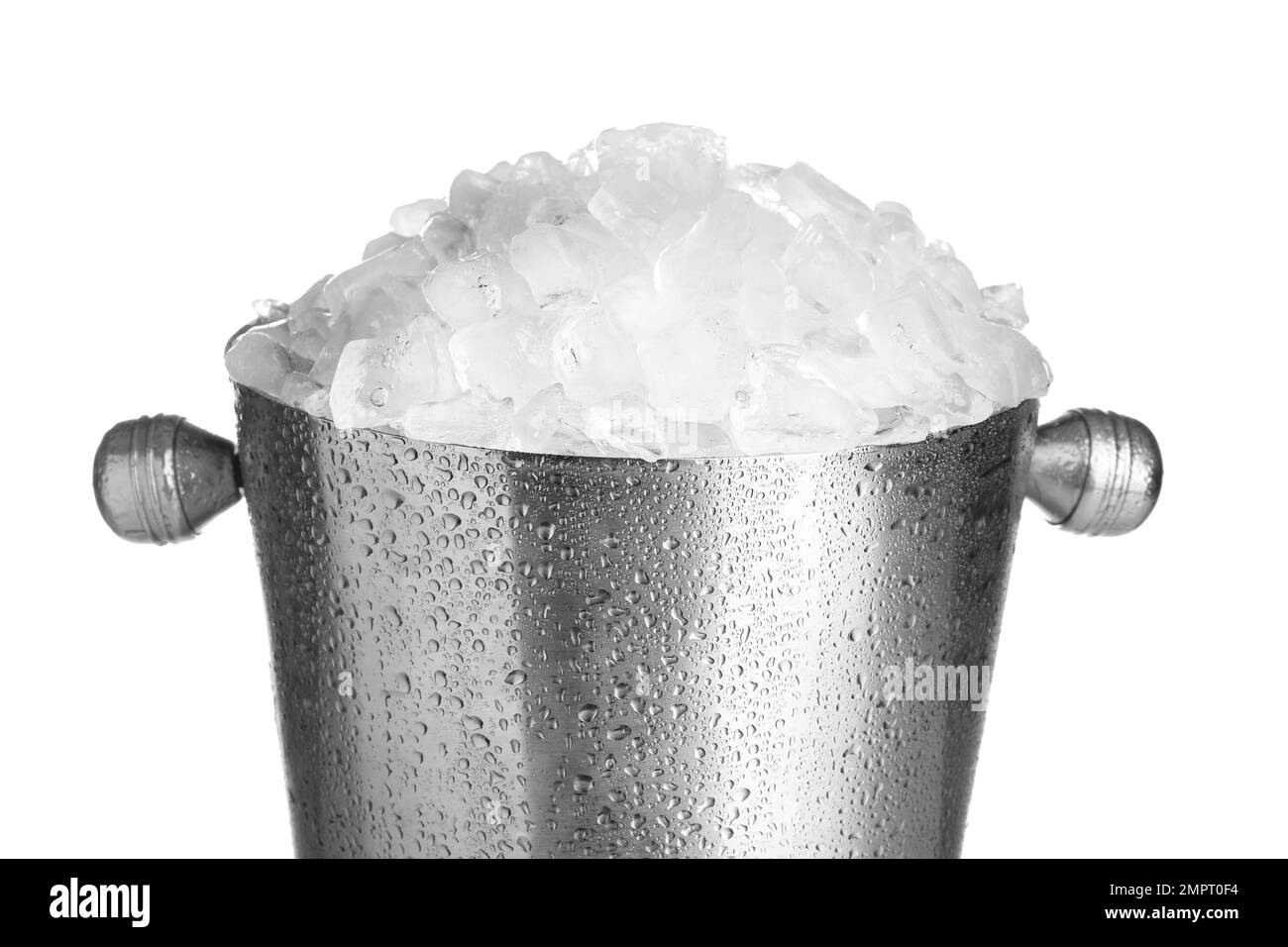 Metal bucket with ice cubes isolated on white Stock Photo - Alamy