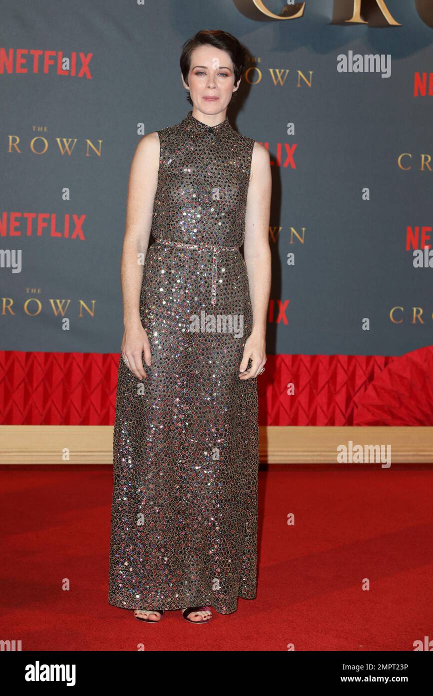 Actress Claire Foy poses for photographers on arrival at the premiere ...