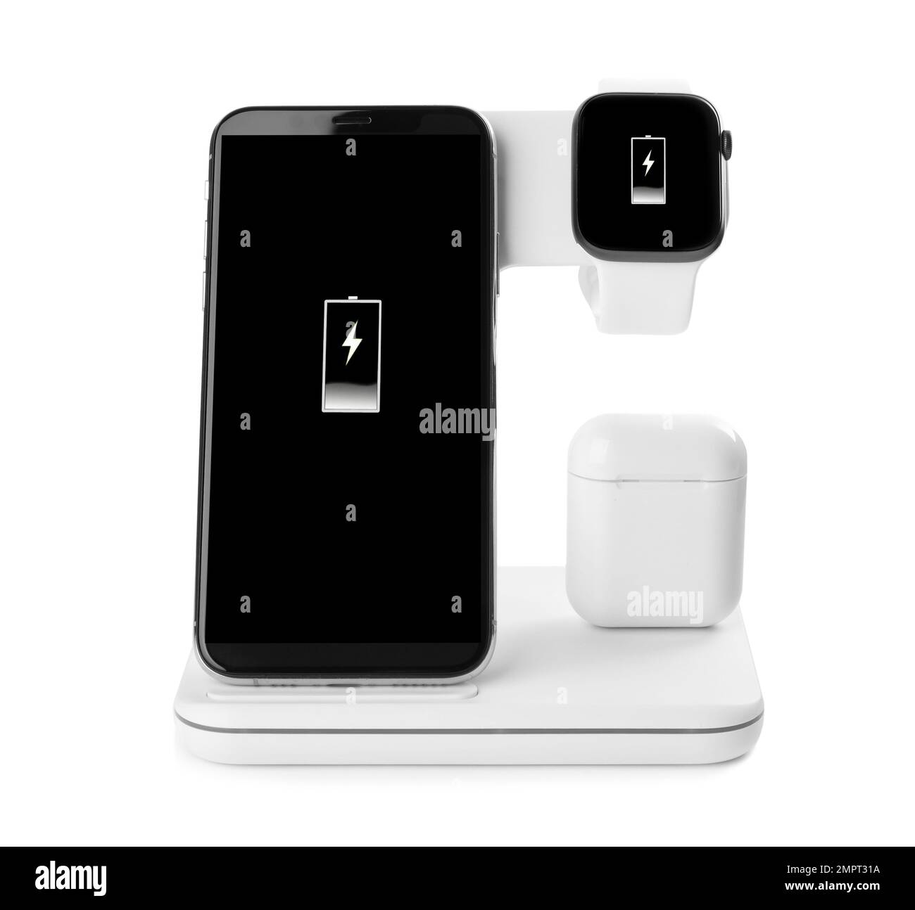 Set of gadgets charging with wireless pad isolated on white Stock Photo ...