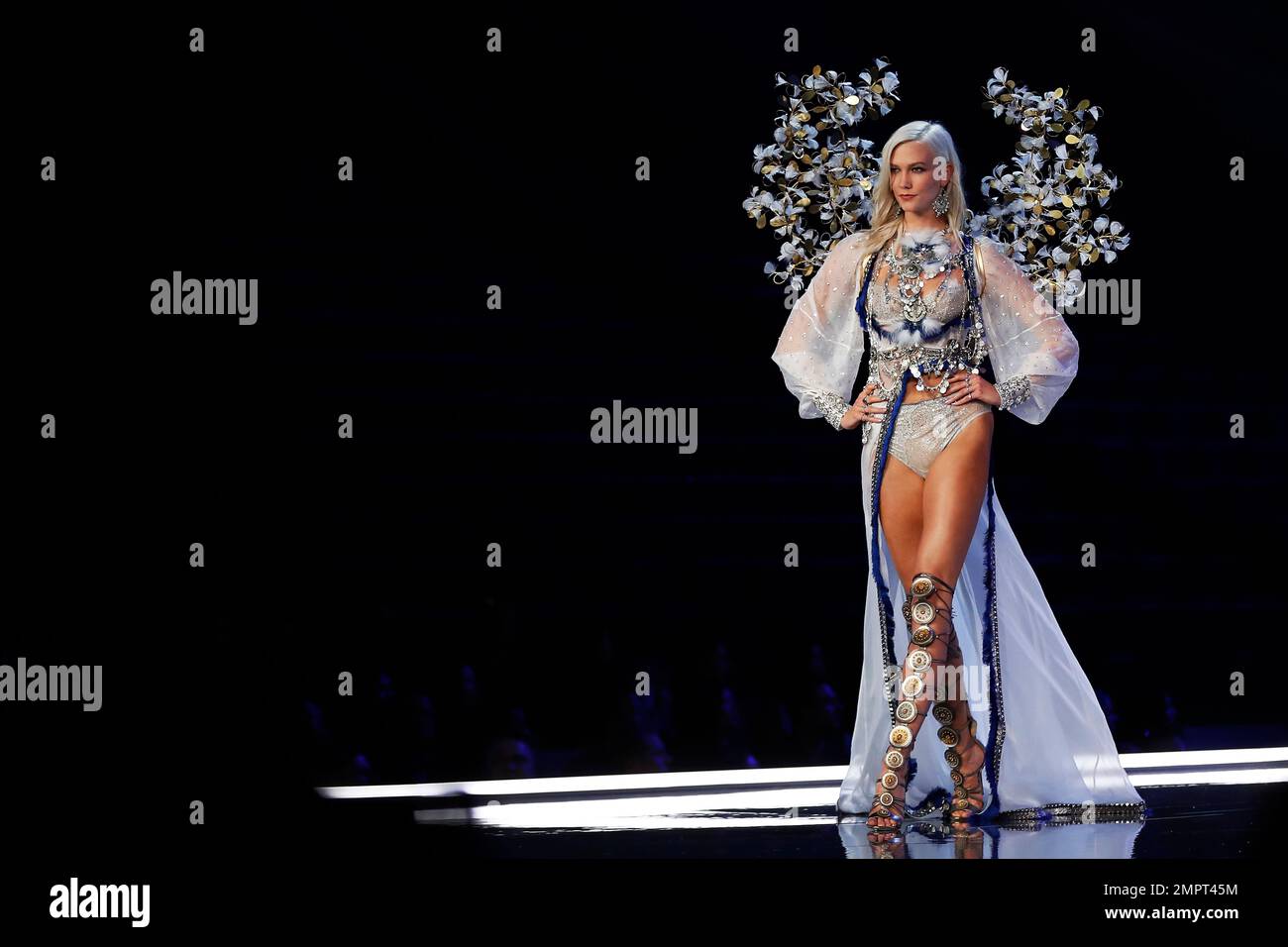 American model Karlie Kloss presents a creation during the Victoria's ...