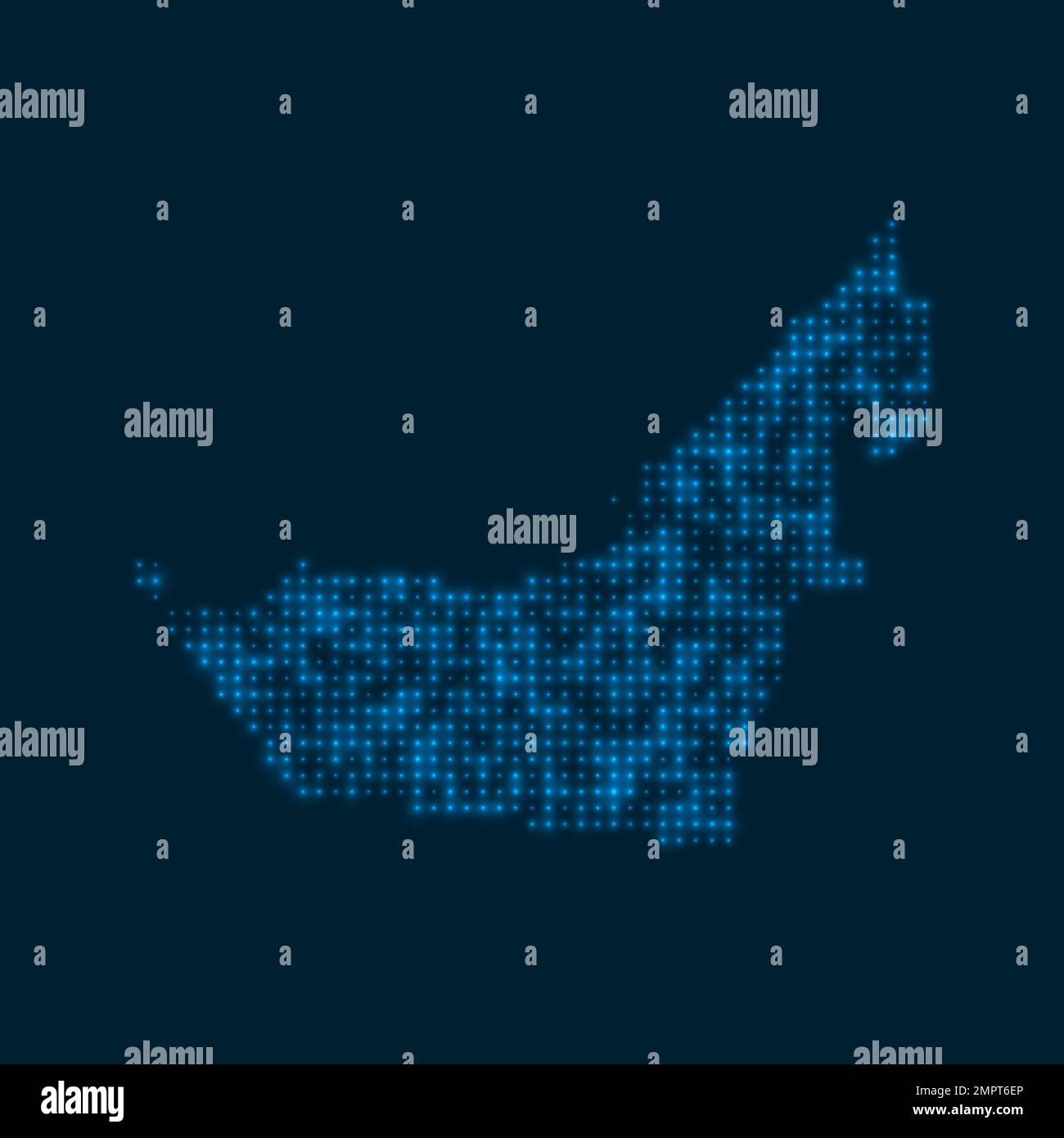 UAE dotted glowing map. Shape of the country with blue bright bulbs ...