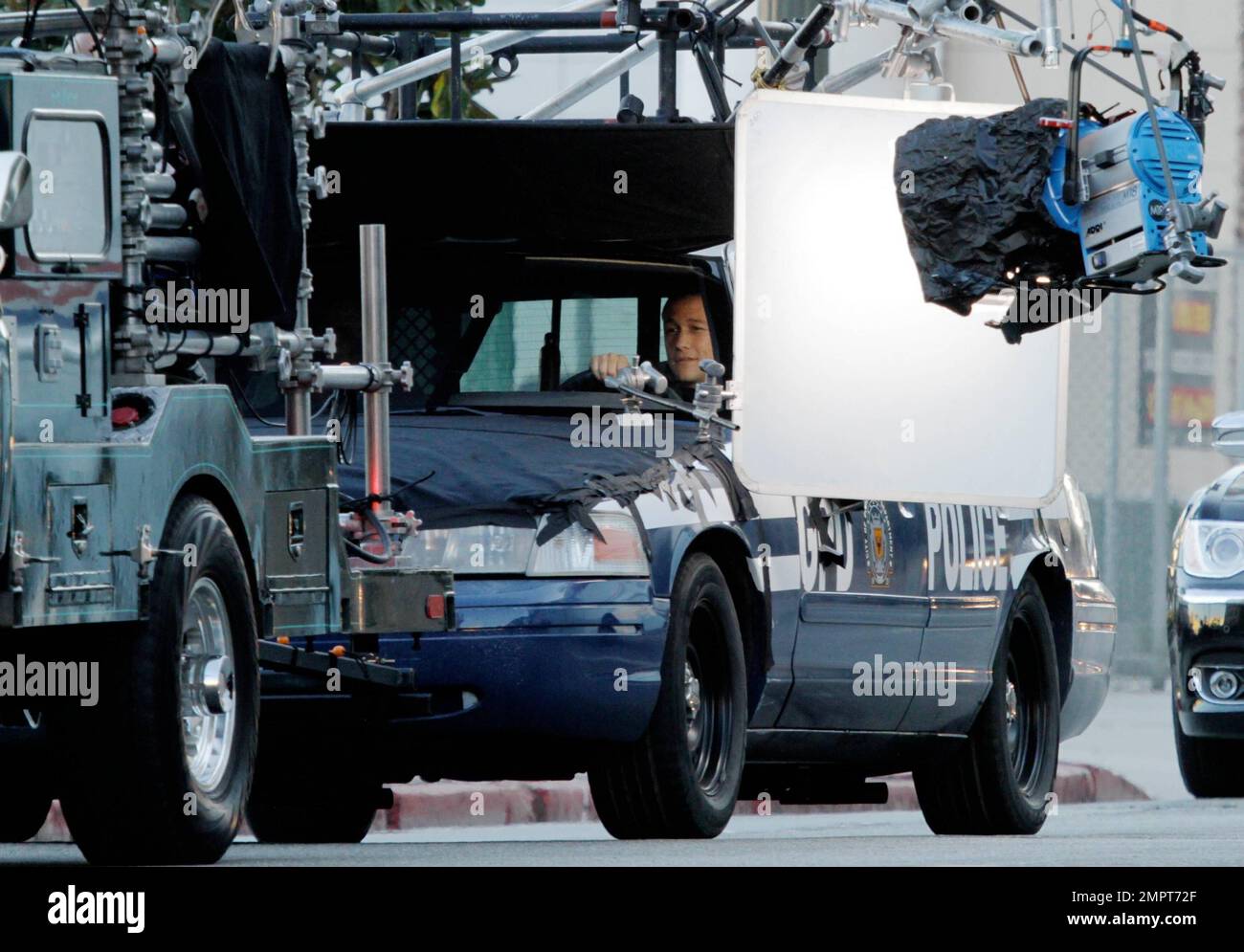 Actors Christian Bale and Joseph Gordon-Levitt film a scene for the ...