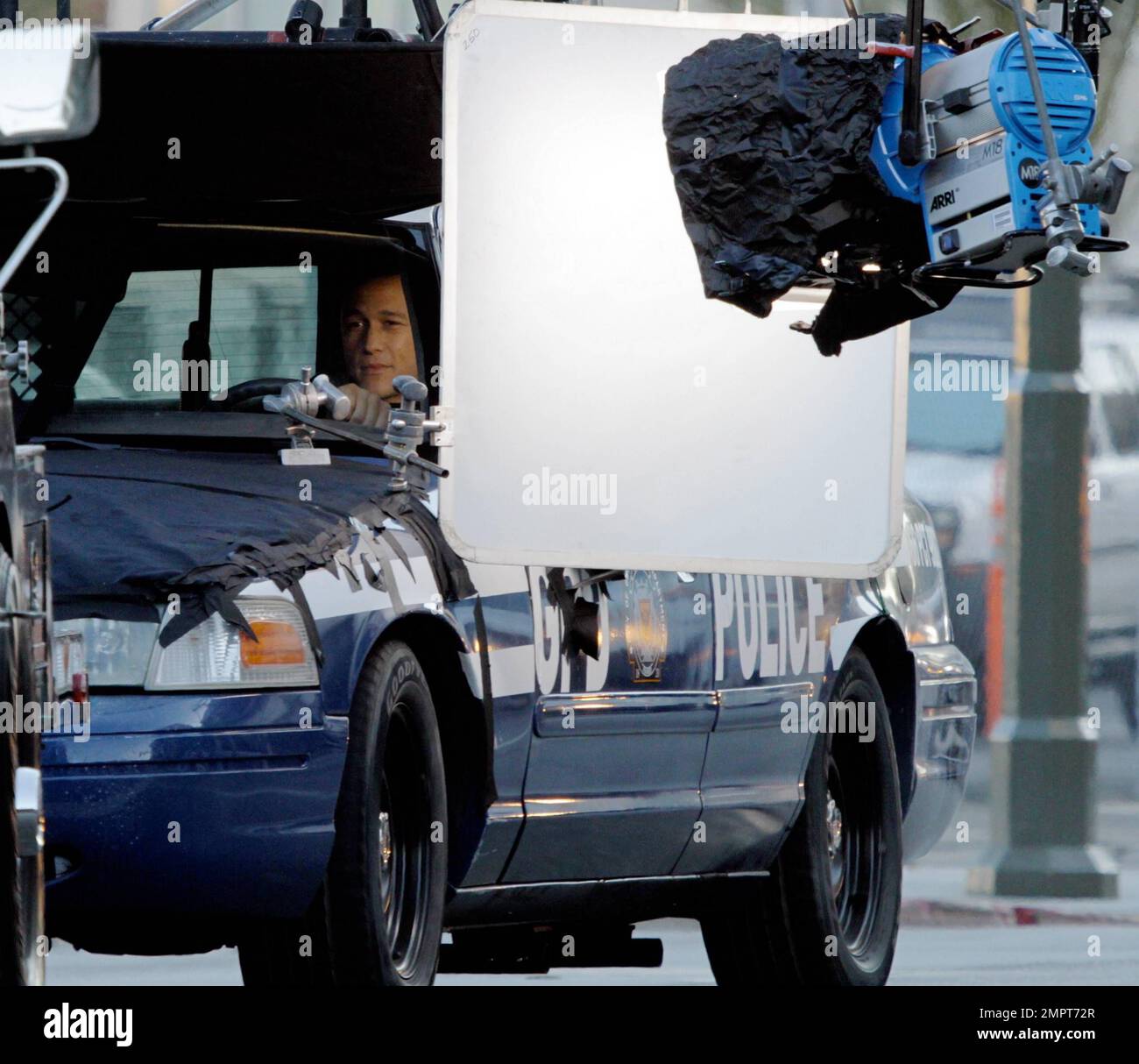 Actors Christian Bale and Joseph Gordon-Levitt film a scene for the ...