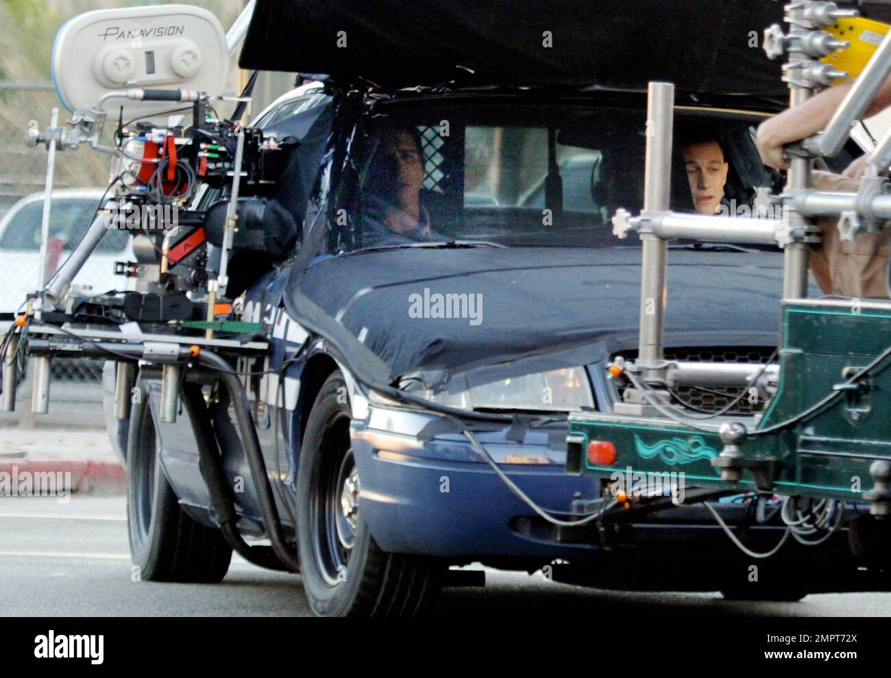 Actors Christian Bale and Joseph Gordon-Levitt film a scene for the ...