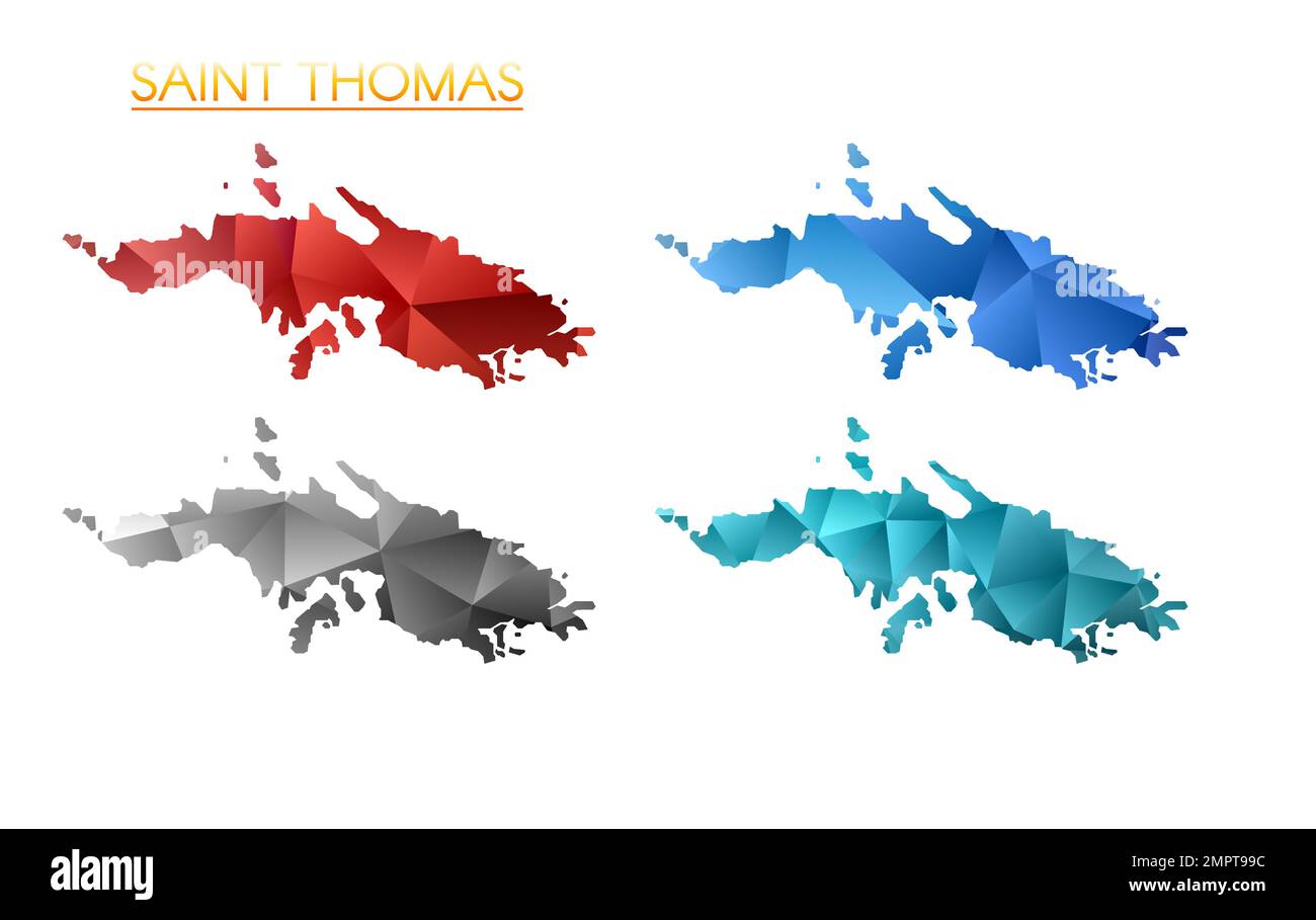 Set of vector polygonal maps of Saint Thomas. Bright gradient map of ...