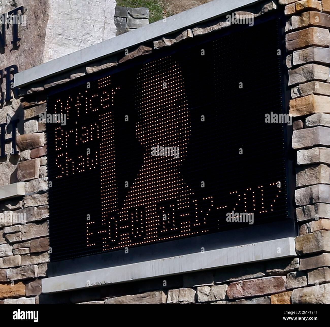 The electronic sign for Mount Saint Peter Church displays an image of ...