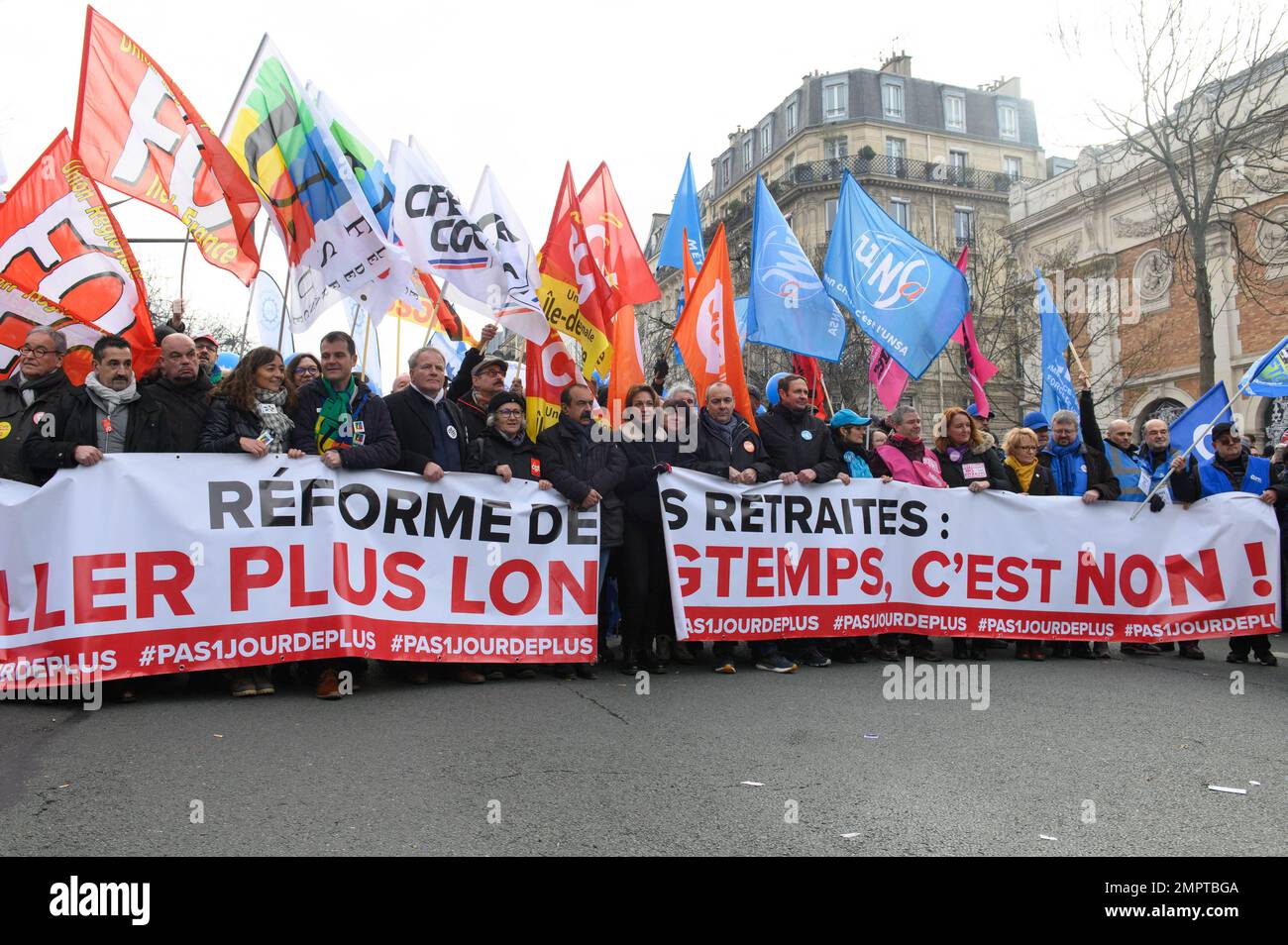 Demonstrators including French Force Ouvriere (FO) union general ...