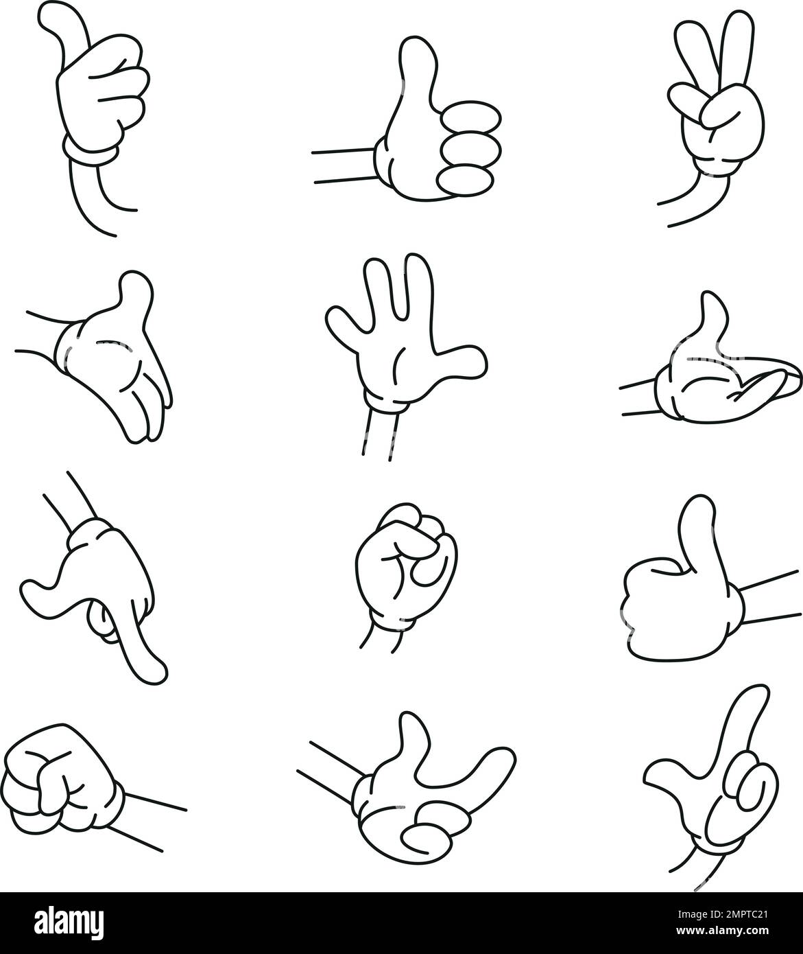 cartoon hands. Comic arms with fingers outline various gestures ...